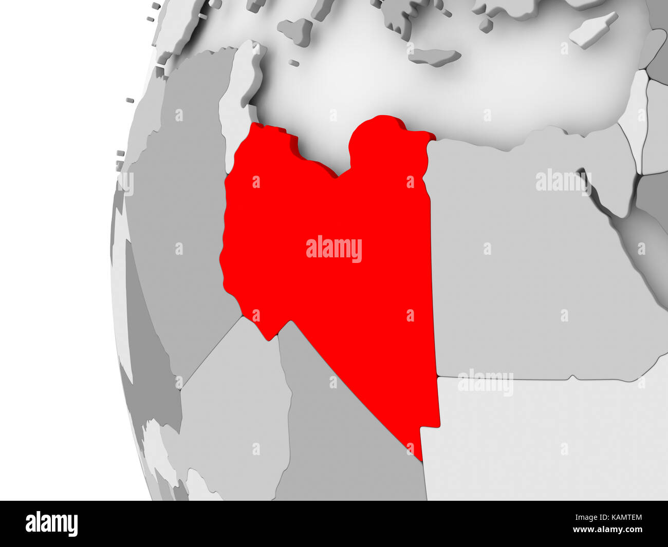 Libya highlighted on grey 3D model of political globe. 3D illustration ...