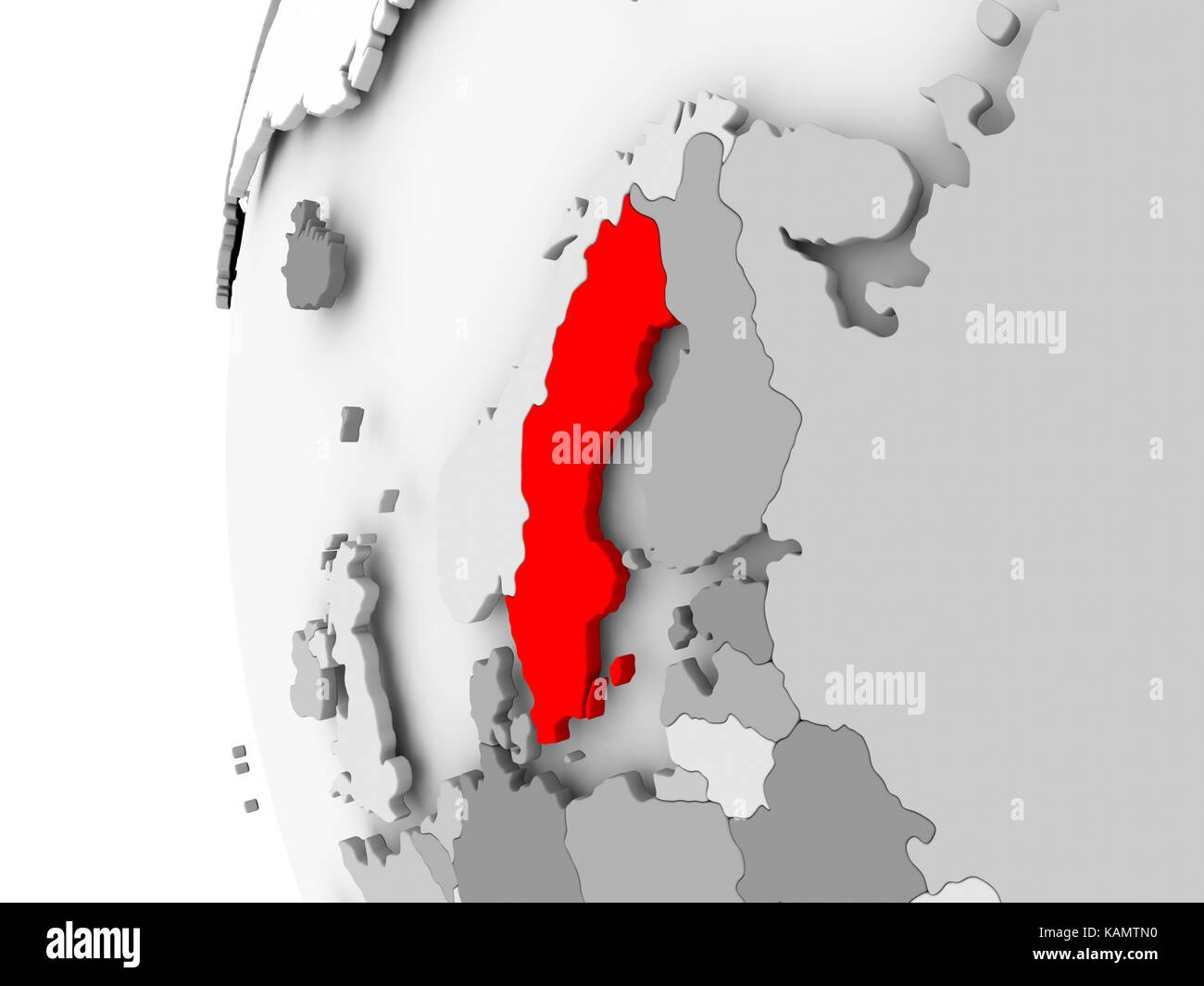 Sweden highlighted on grey 3D model of political globe. 3D illustration ...