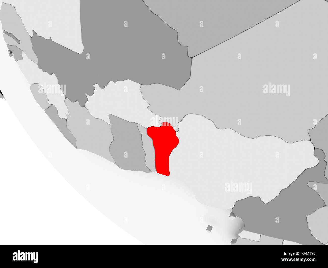 Benin in red on simple grey political globe with visible country ...