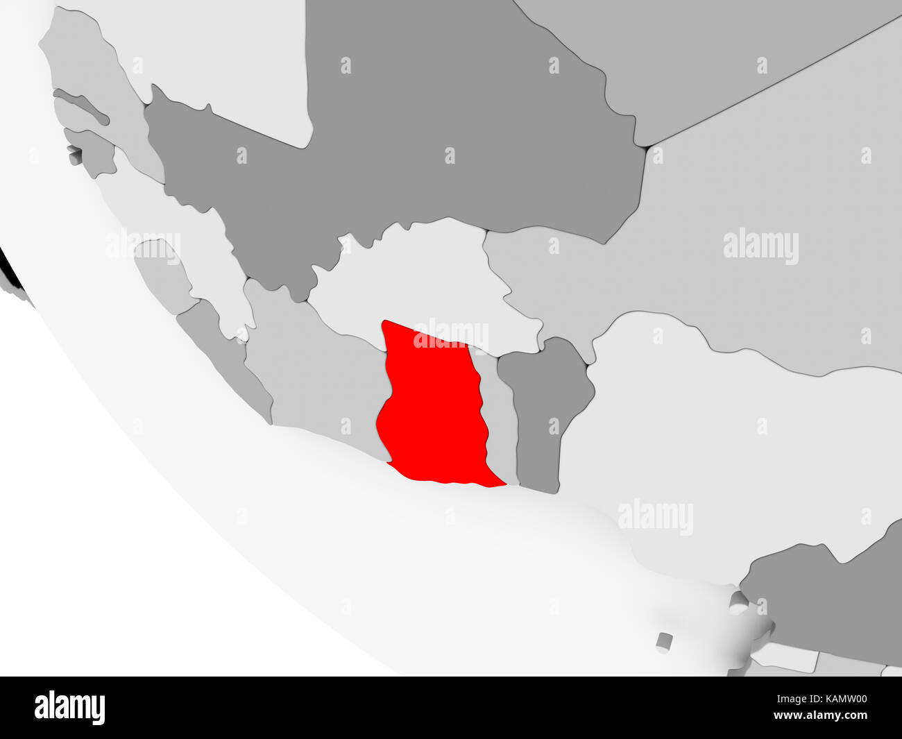 Ghana in red on simple grey political globe with visible country ...