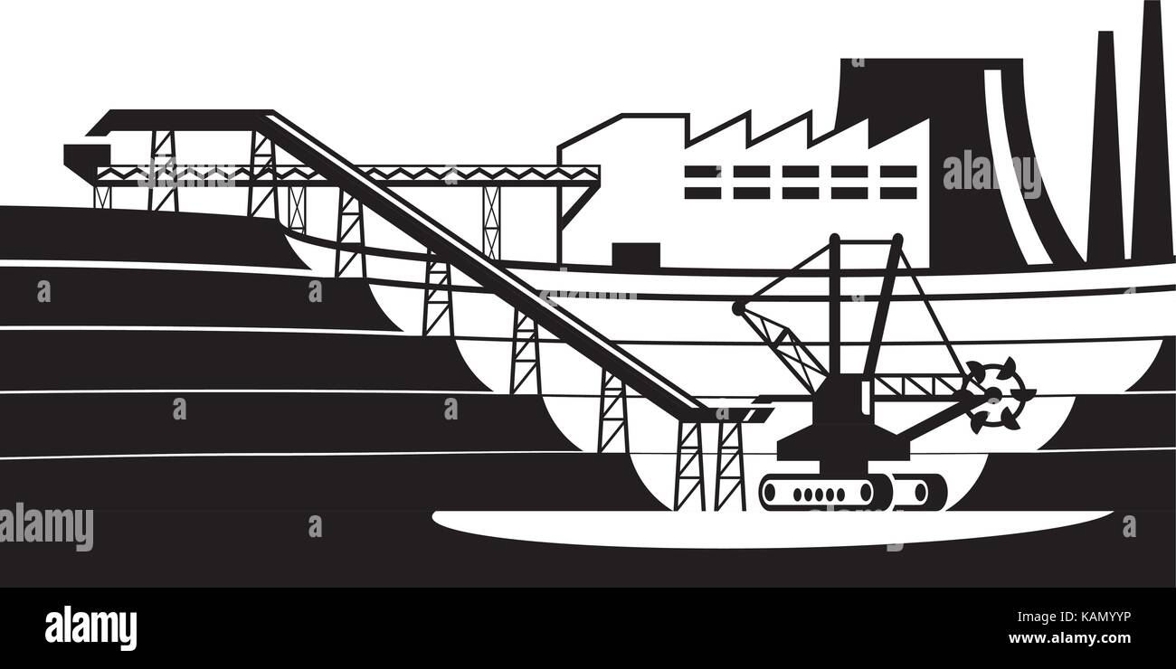 Conveyor line from open pit - vector illustration Stock Vector Image ...
