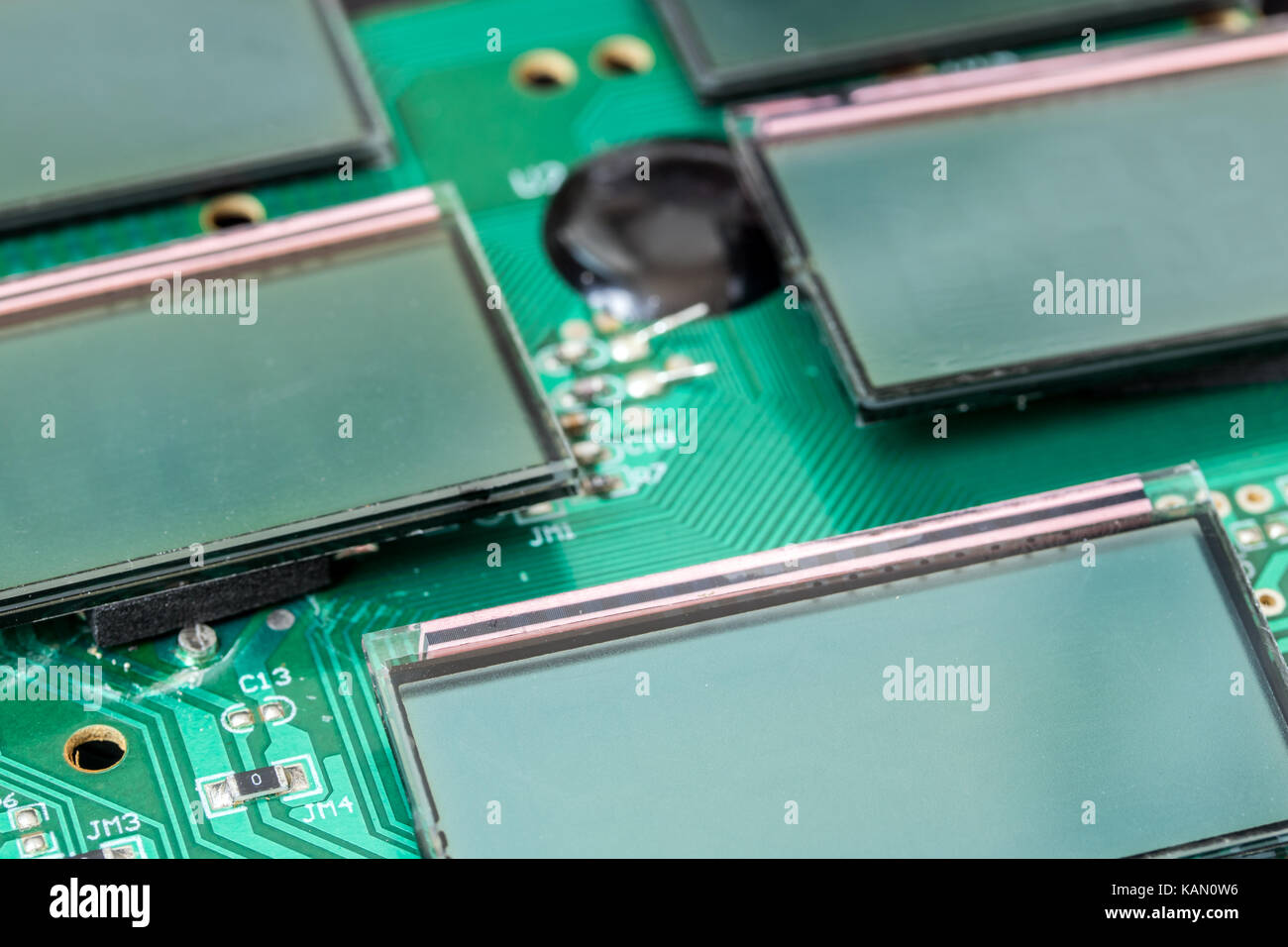 Miniature LCD panels on the motherboard. Circuit Board close-up. Detail ...