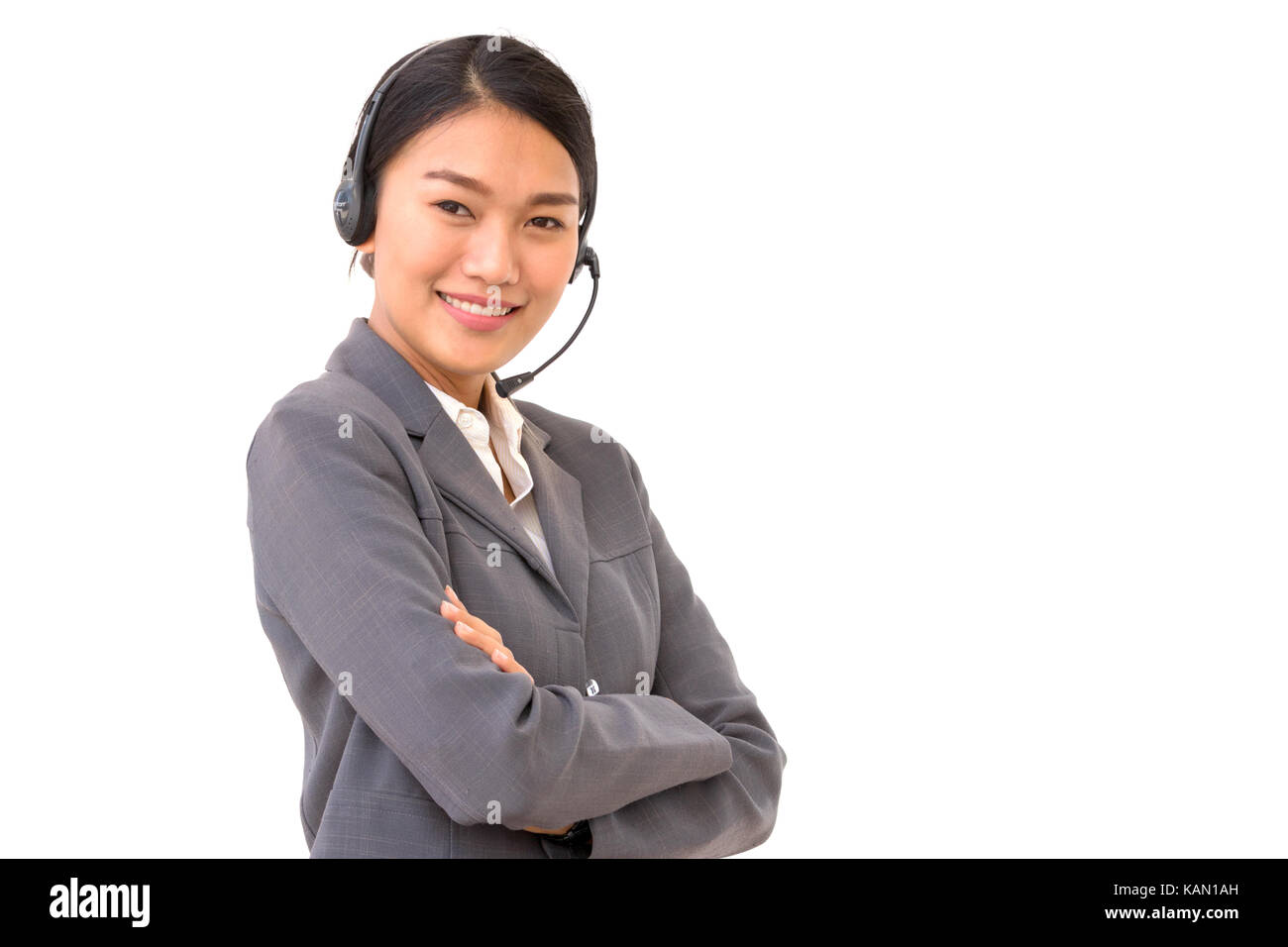Portrait of beautiful young asian female customer service ...