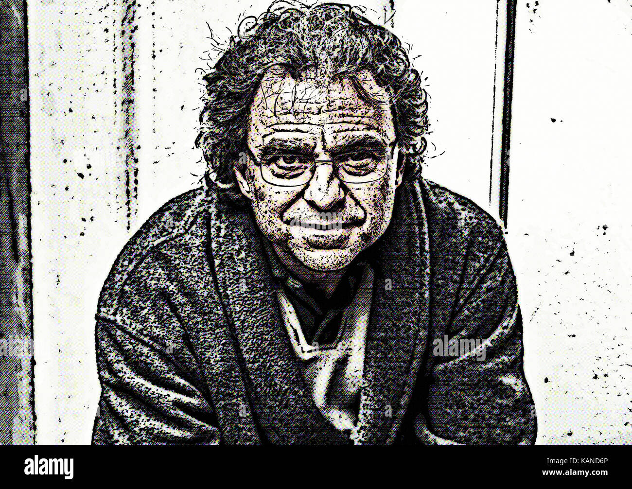 fascinating intellectual middle-aged with unkempt beard and gray hair ...