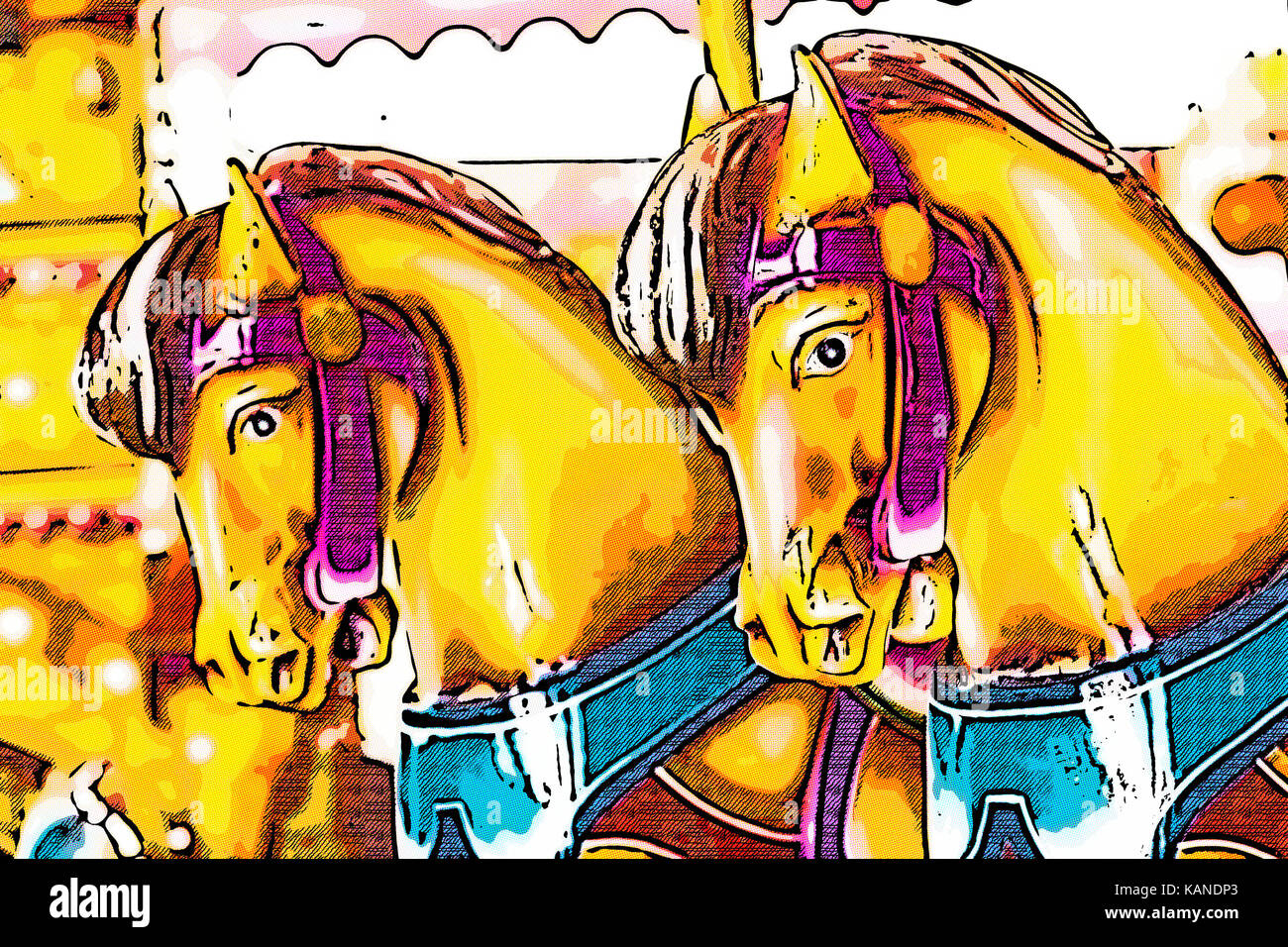 close up of merry-go-round seats, galloping horses Stock Photo - Alamy