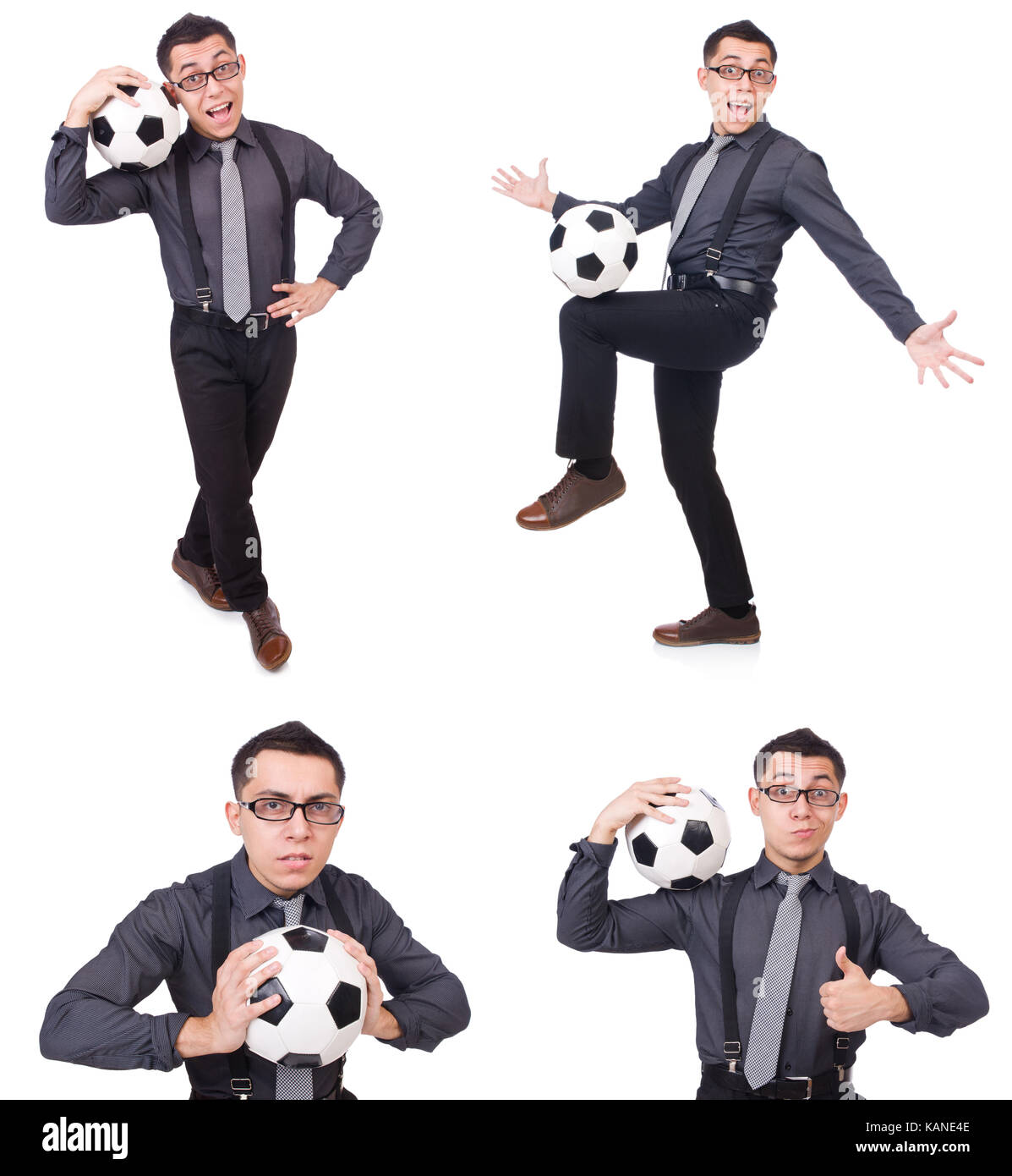 Funny man with football isolated on white Stock Photo - Alamy