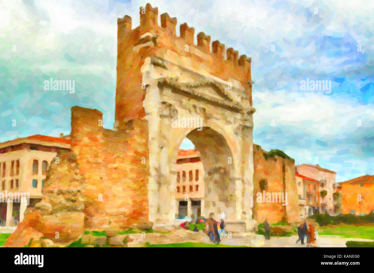 Arch of Augustus, an ancient Roman gateway to the city of Rimini in ...