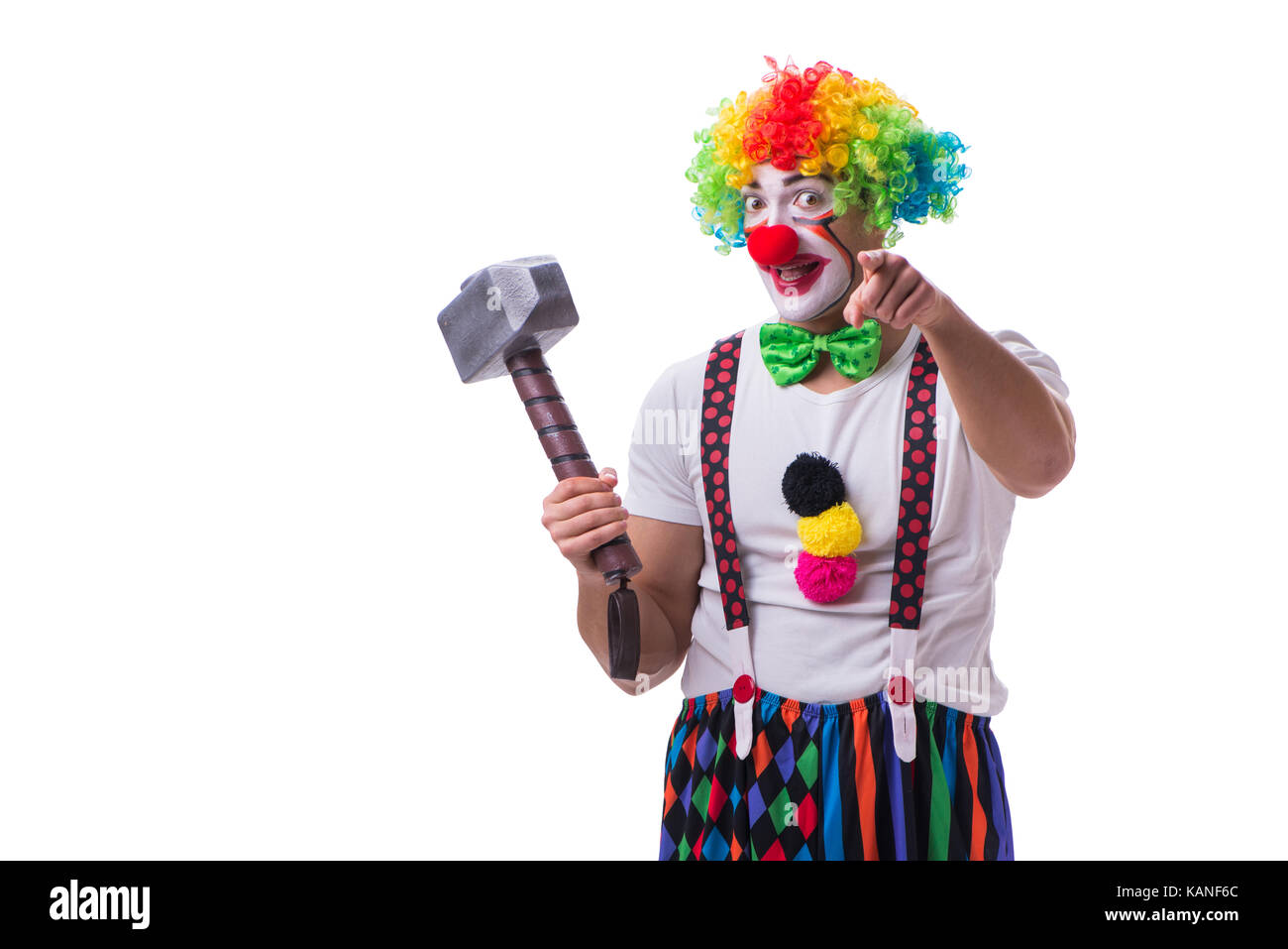 Funny clown with a hammer isolated on white background Stock Photo - Alamy