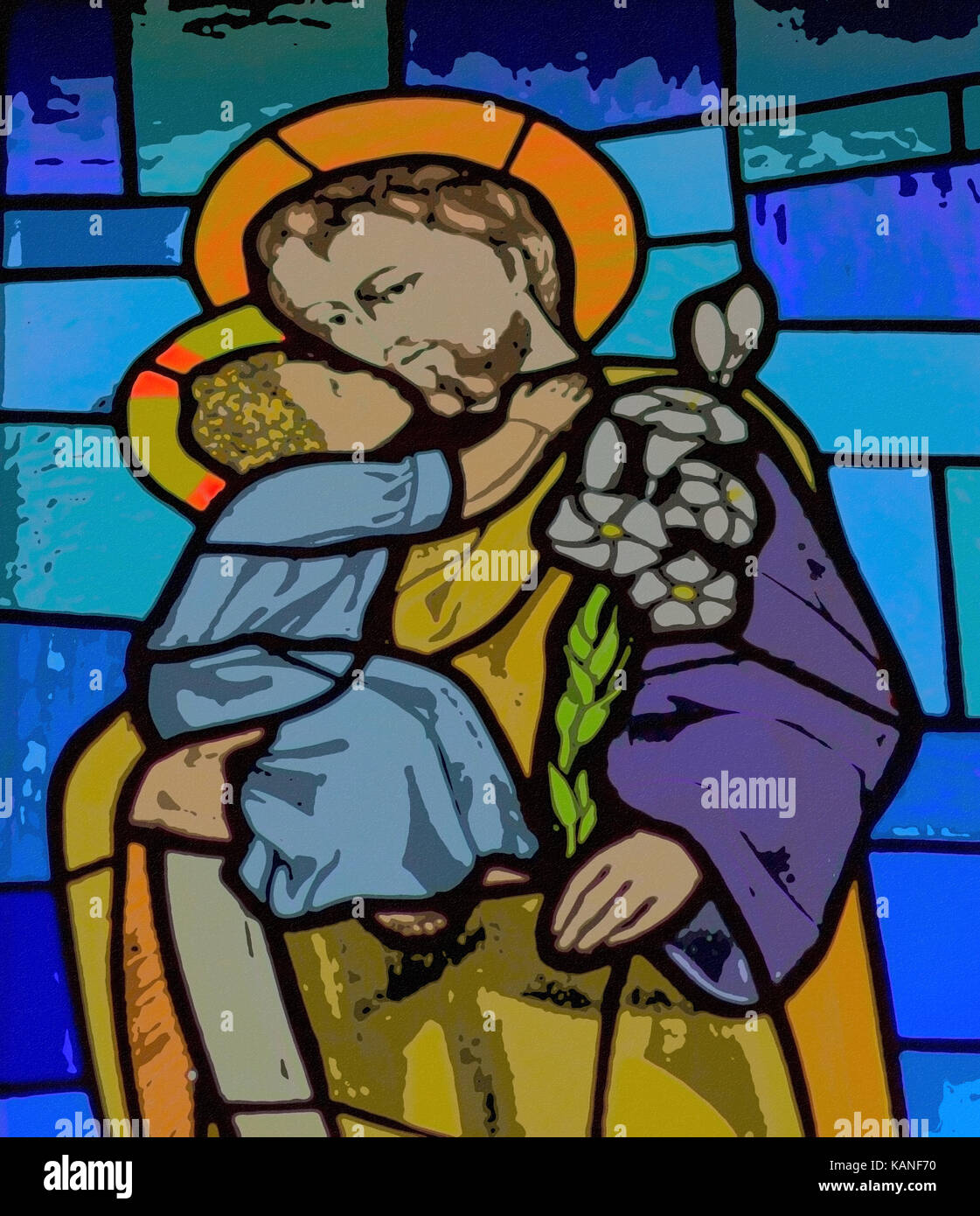 Detail of Baby Jesus kissing his father Joseph Stock Photo - Alamy