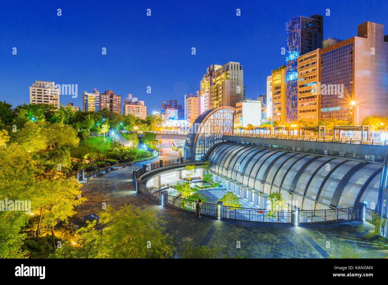 TAIPEI, TAIWAN - JULY 15: This is a night view of Daan Forest Park ...