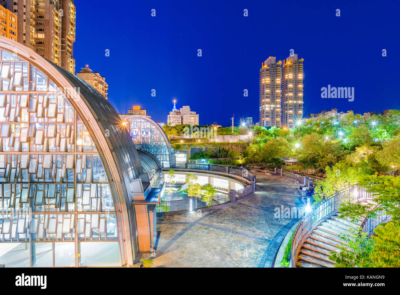 TAIPEI, TAIWAN - JULY 15: This is a night view of Daan Forest Park ...