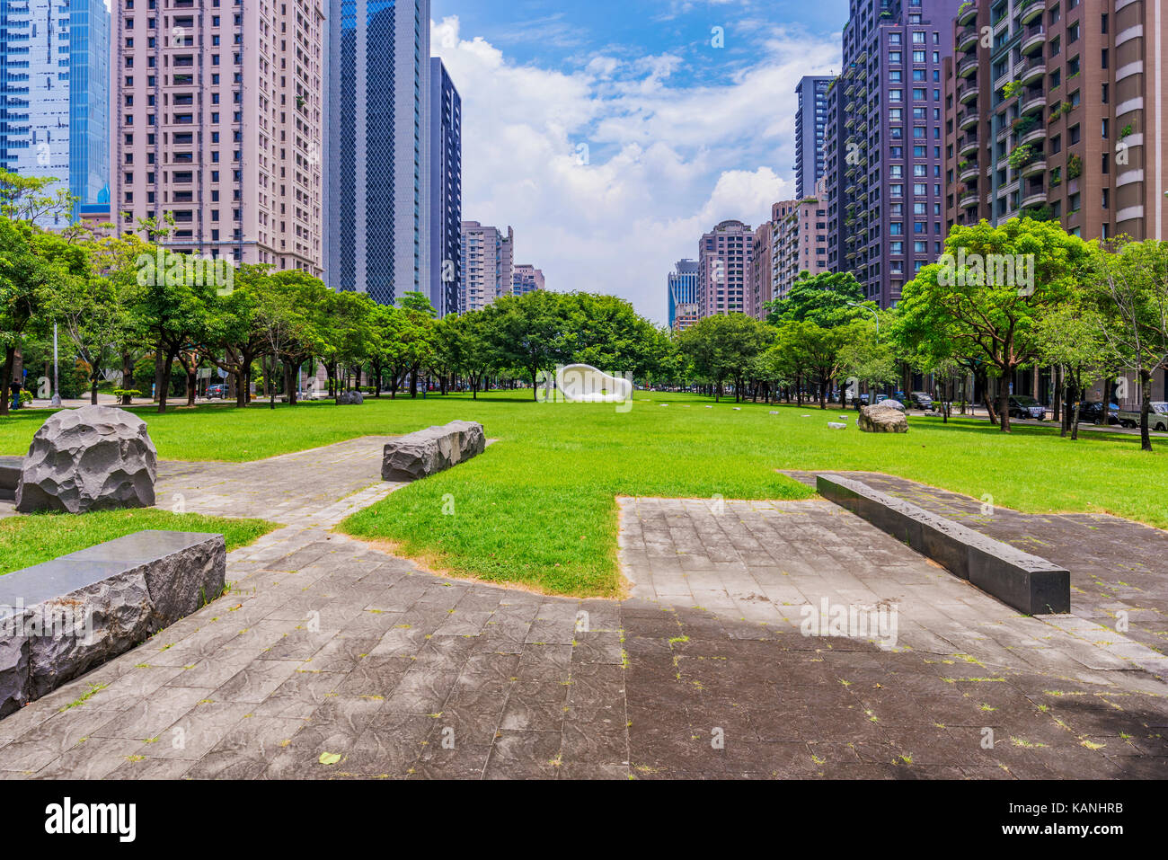 TAICHUNG, TAIWAN - JULY 18: View of a park in the downtown area of ...