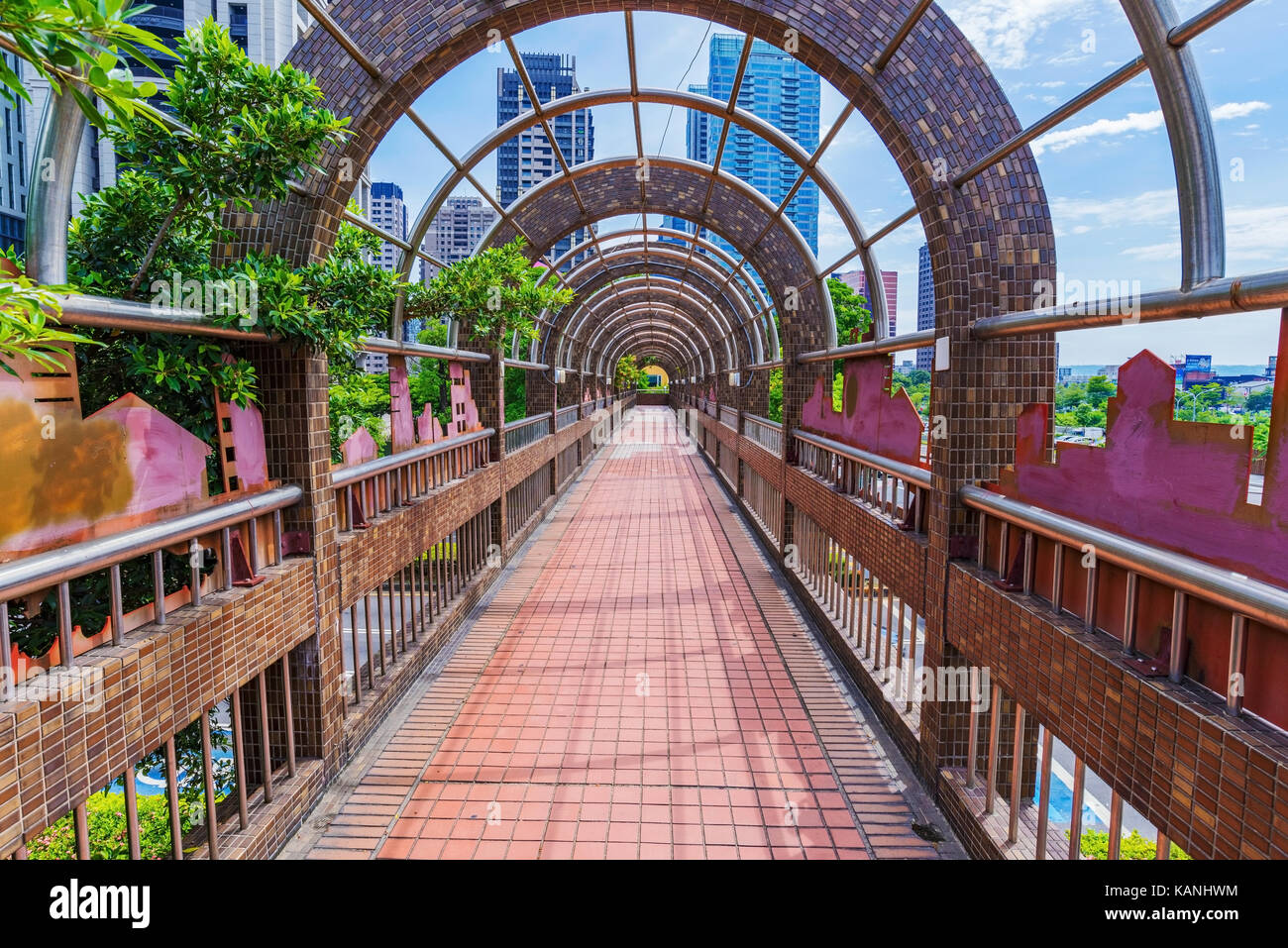 Footbridge in the downtown area of Taichung Stock Photo - Alamy