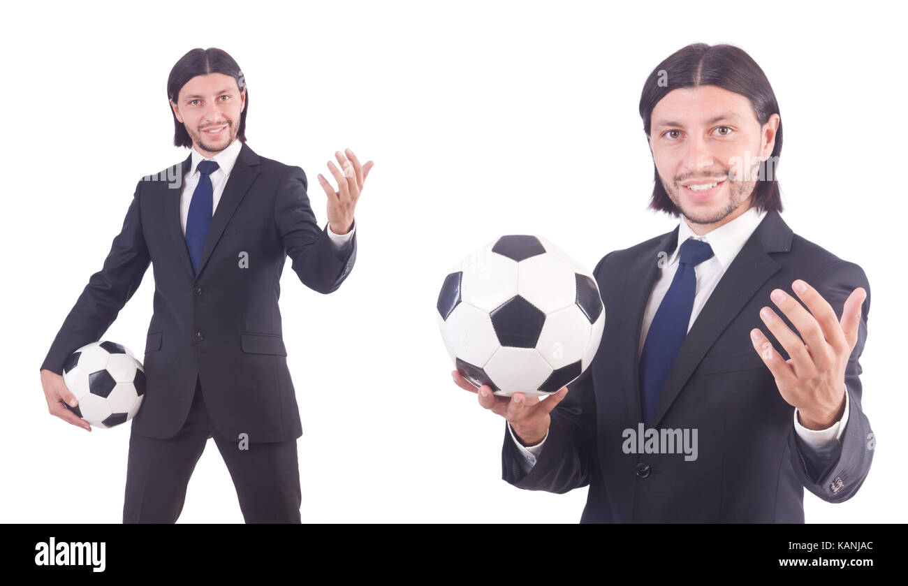 Man with football isolated on white Stock Photo - Alamy