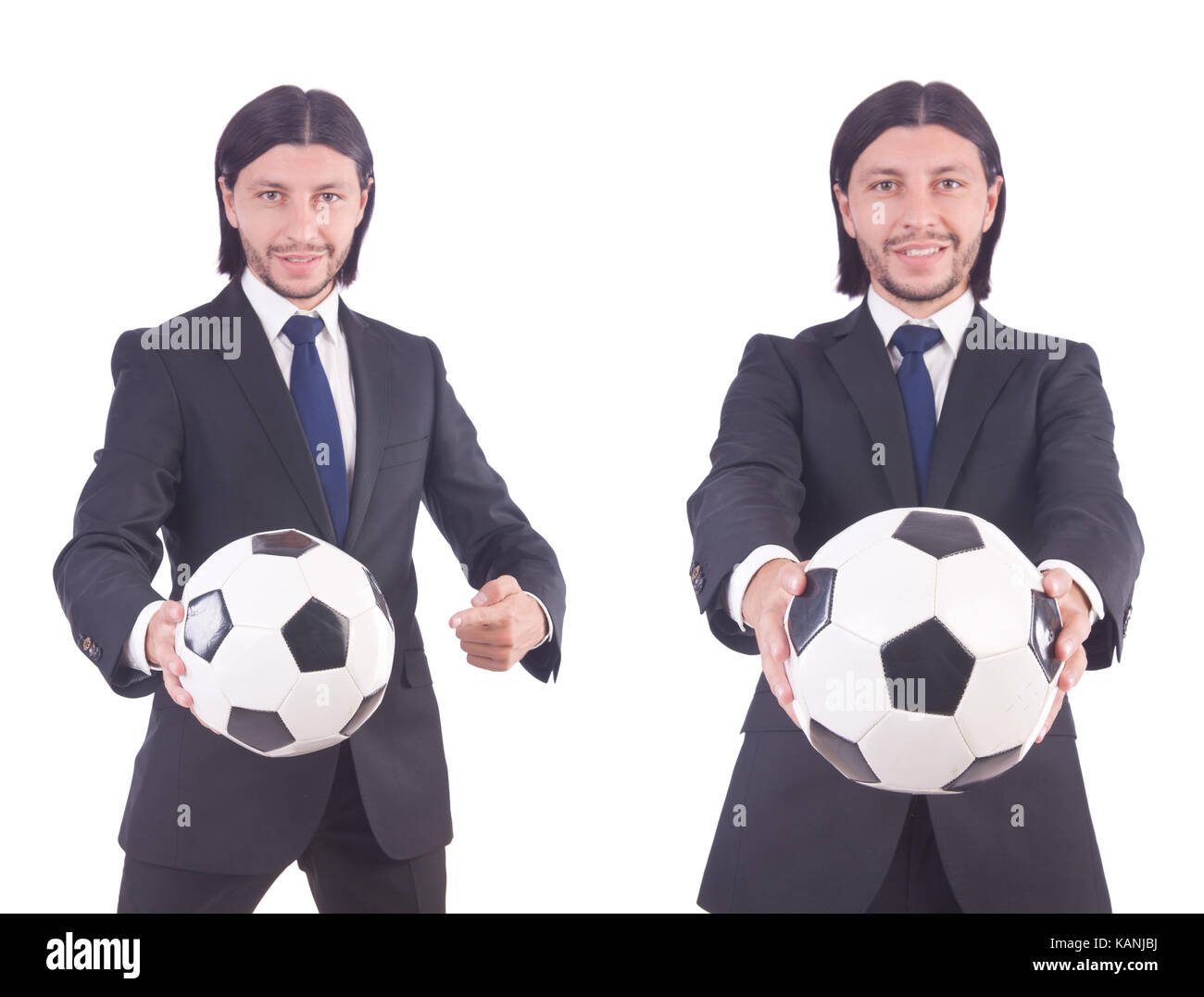 Man with football isolated on white Stock Photo - Alamy