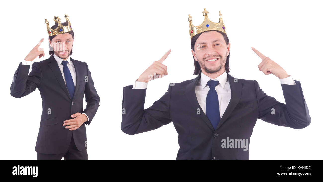 Businessman with crown isolated on white Stock Photo - Alamy