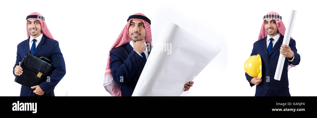 Arab engineer with drawings on white Stock Photo - Alamy