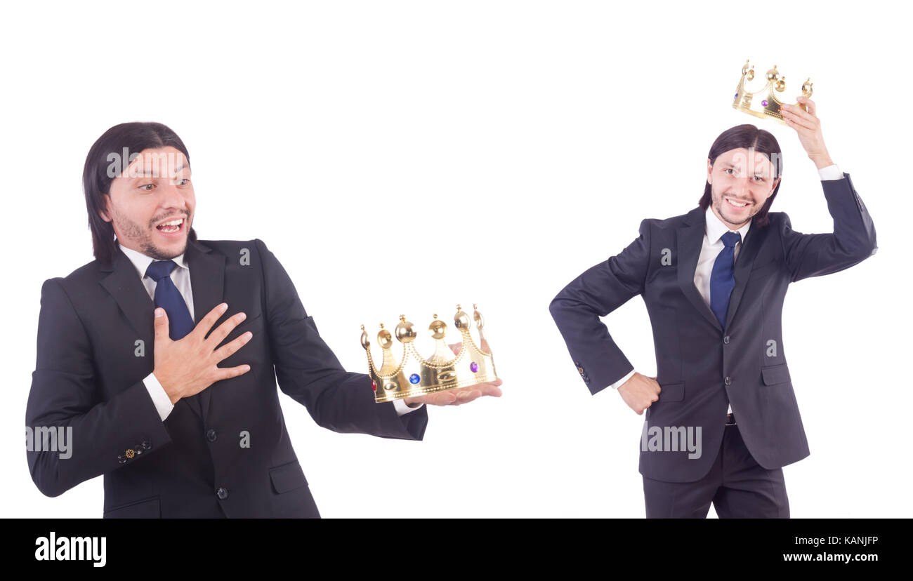 Businessman with crown isolated on white Stock Photo - Alamy