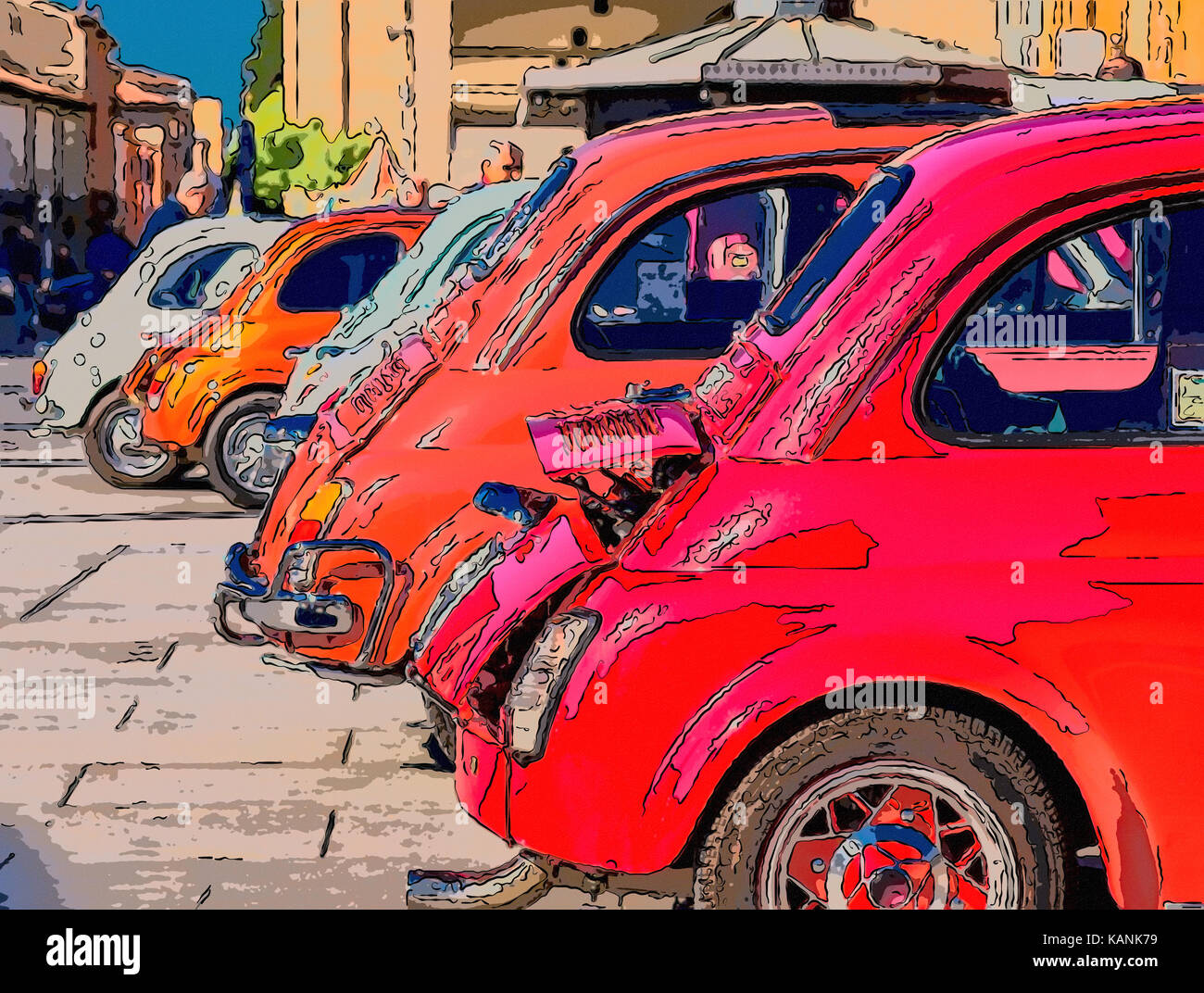 Vintage Car with bright colors, Italian cars parked in rows Stock Photo ...