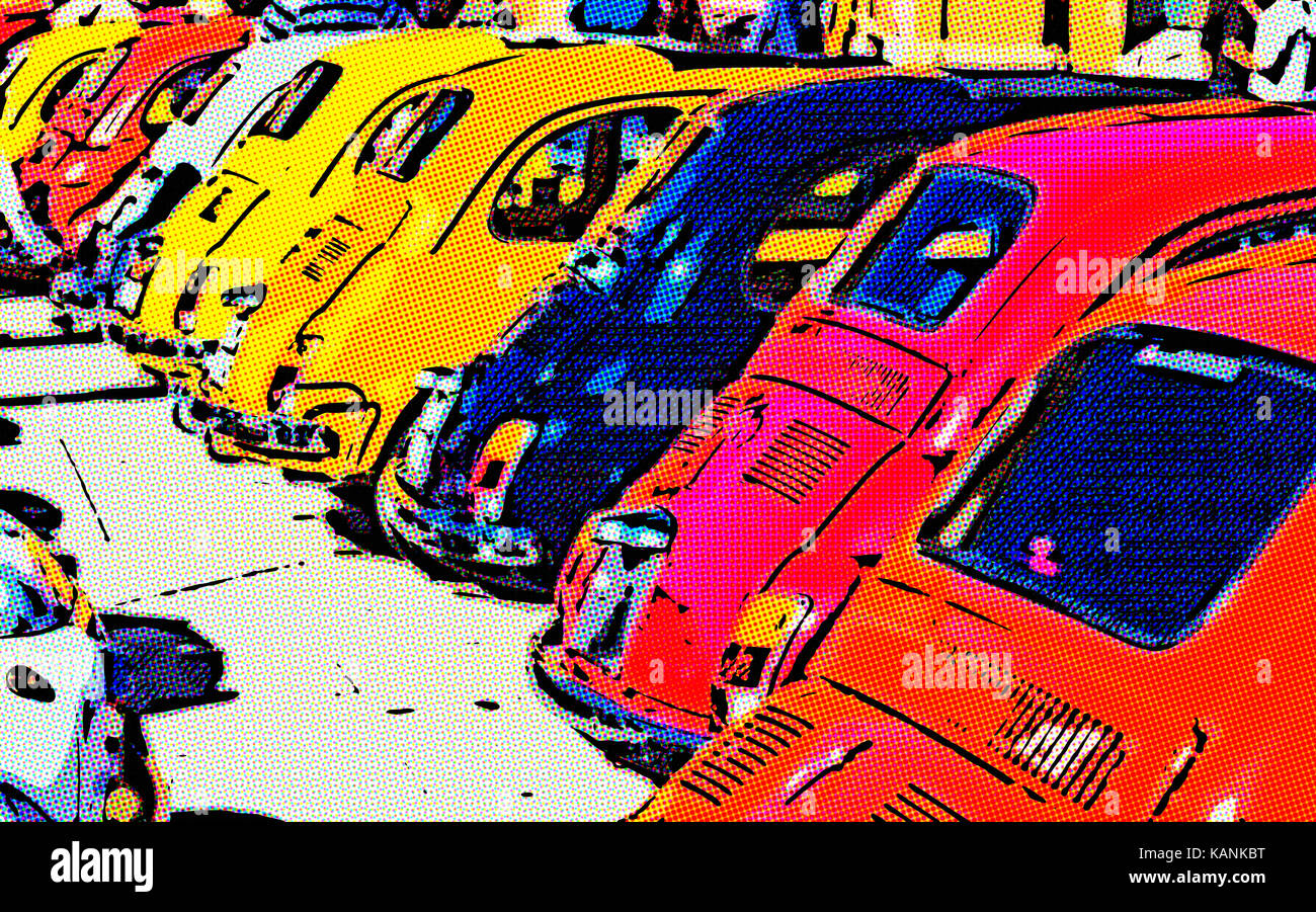 Vintage Car with bright colors, Italian cars parked in rows Stock Photo ...