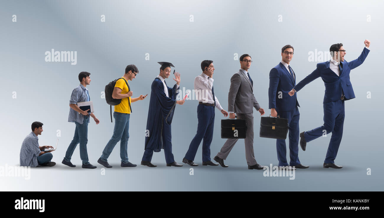 Business concept with man progressing through stages Stock Photo - Alamy