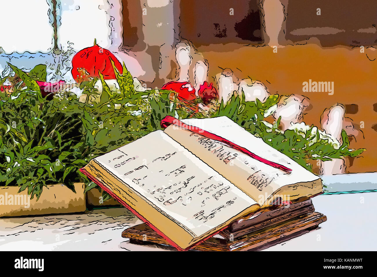 Gospel book open on the altar Stock Photo - Alamy