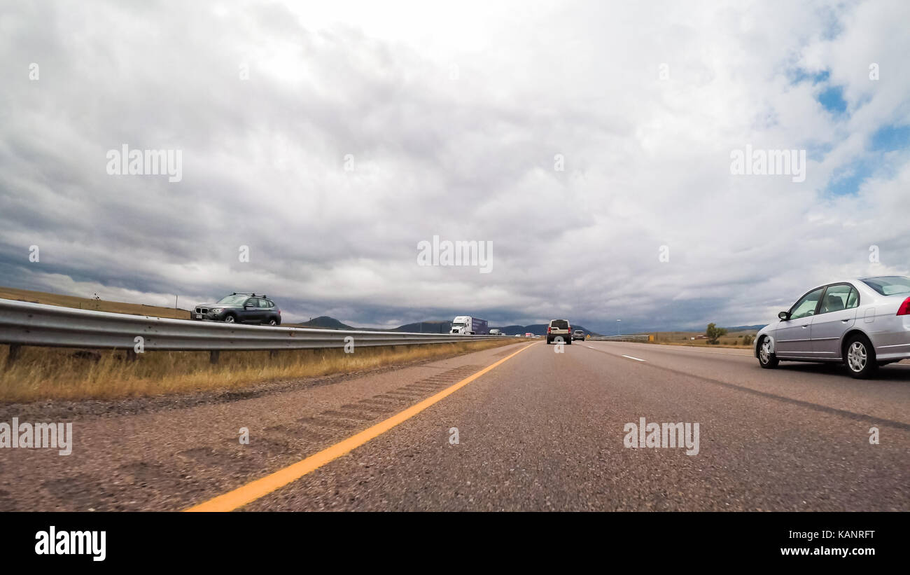 Driving South on Interstate Highway I25 on cloudy day Stock Photo - Alamy