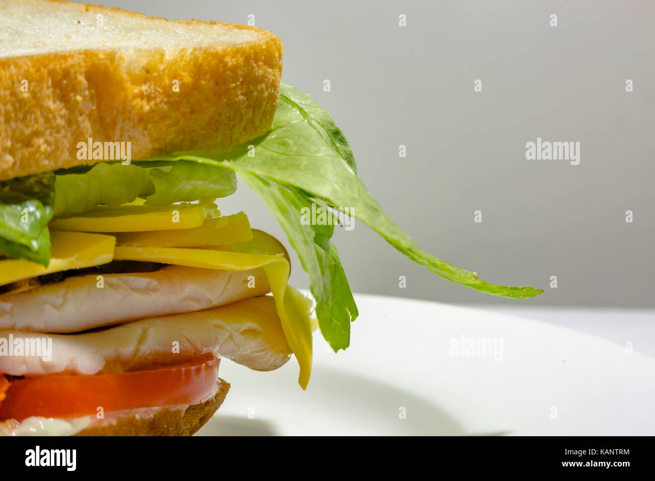 Close up of a sandwich on the side at eye level. Close up of a ...