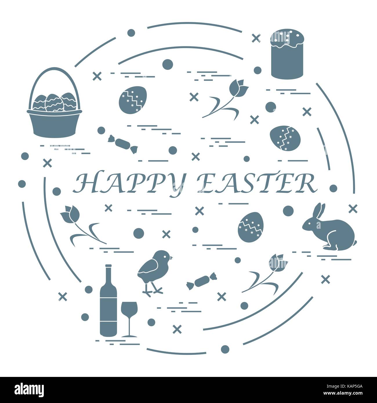 Cute vector illustration with different symbols for Easter arranged in ...