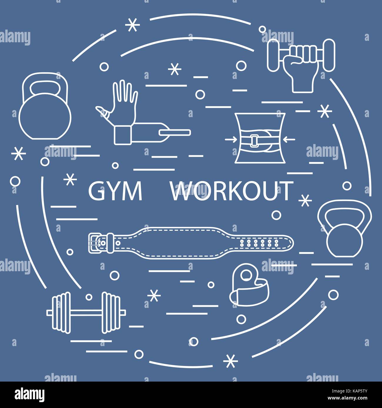 Powerlifting gym workout elements arranged in a circle. Template for ...