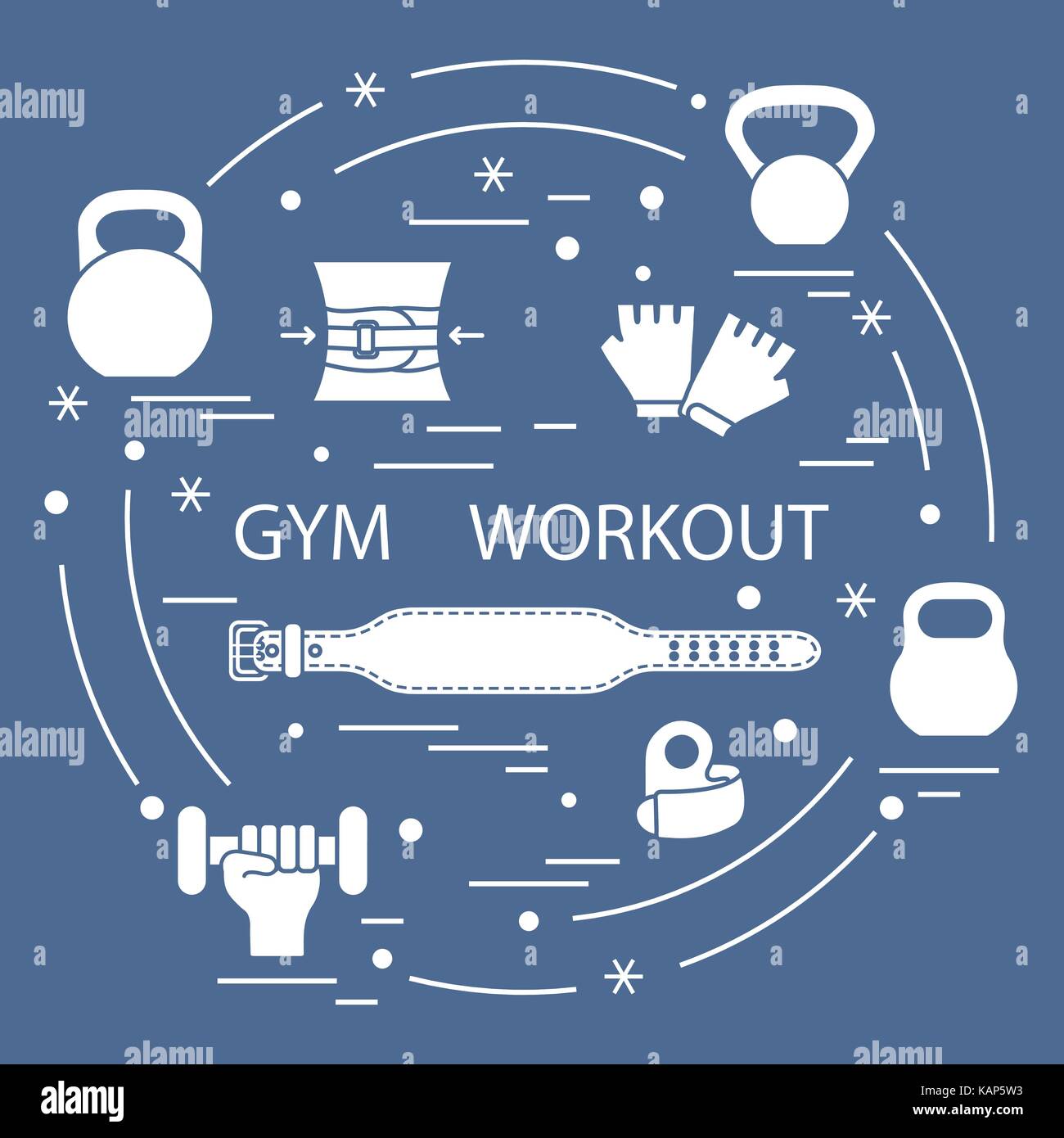Powerlifting gym workout elements arranged in a circle. Bodybuilding ...