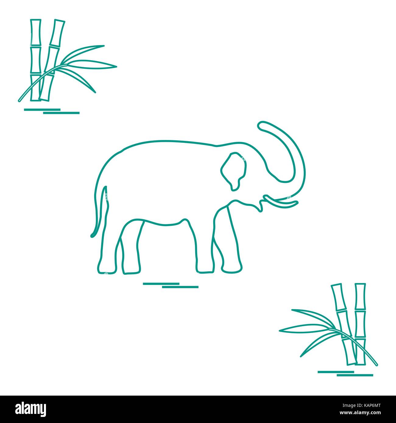Stylized icon of elephant and bamboo. Design for poster or print Stock ...