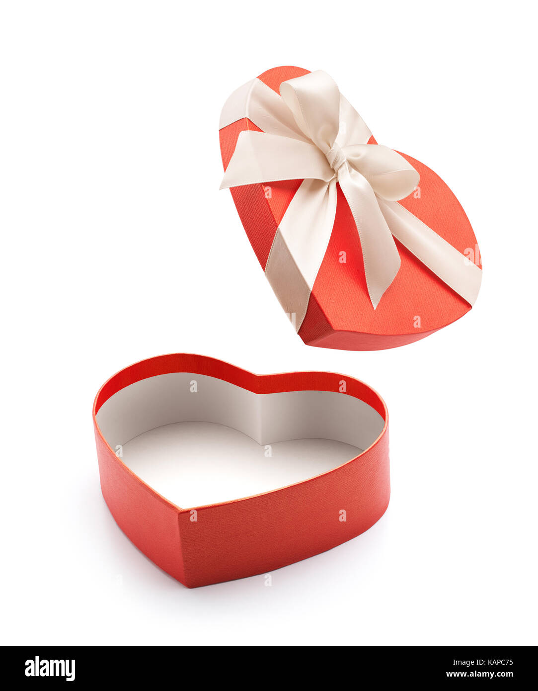 Red heart shape open gift box isolated on white background Stock Photo ...