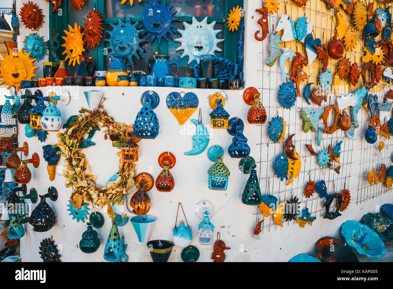 Traditional Cretan painted ceramic dishes, Crete, Greece Stock Photo ...