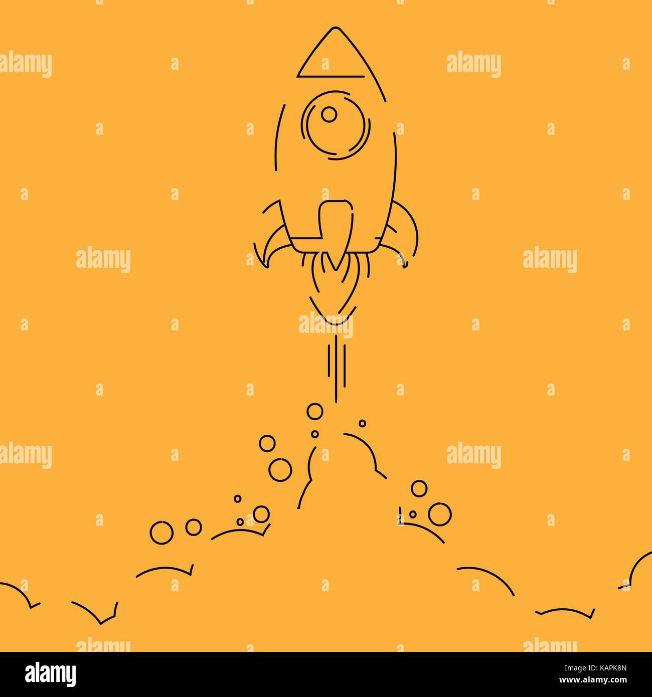 Minimalistic rocket launch line icon. Rocket illustration with clouds ...