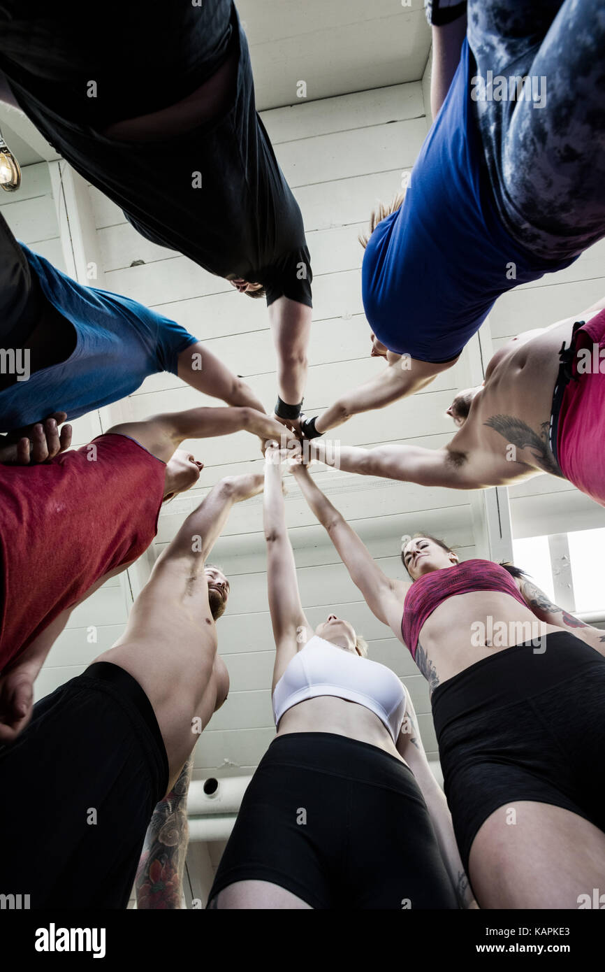 Successful Friends Giving High Five To Each Other In Gym Stock Photo ...