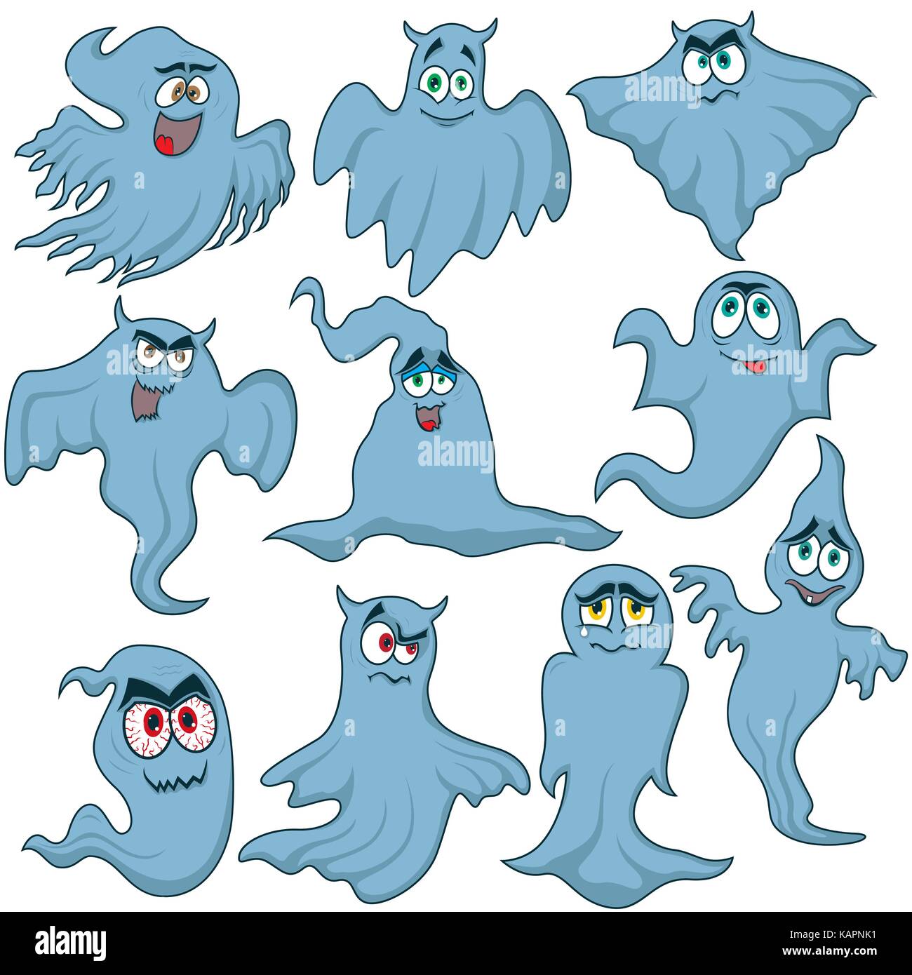 Set of ten color funny Halloween phantoms with various characters ...