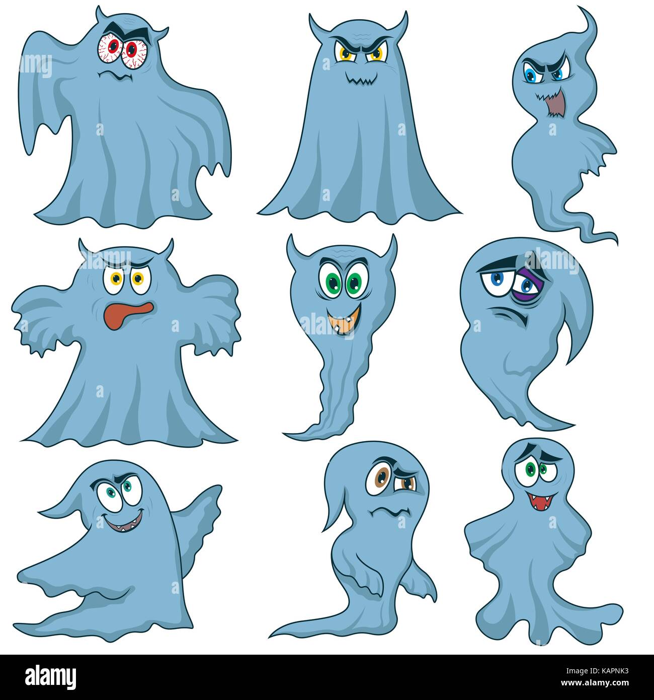 Set of nine color funny phantoms for Halloween with various characters ...