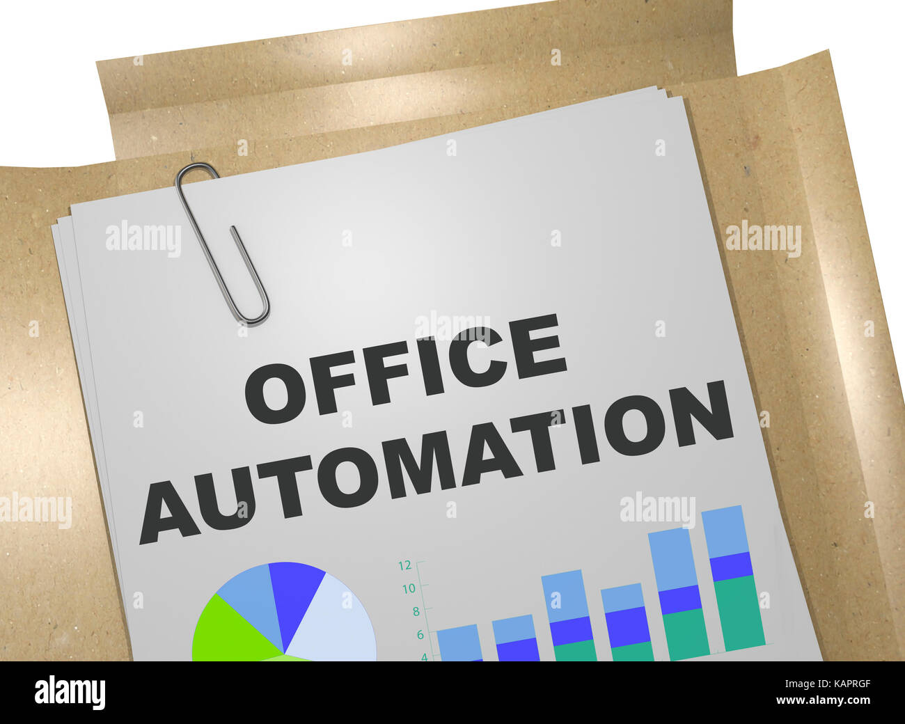 3D illustration of "OFFICE AUTOMATION" title on business document Stock ...