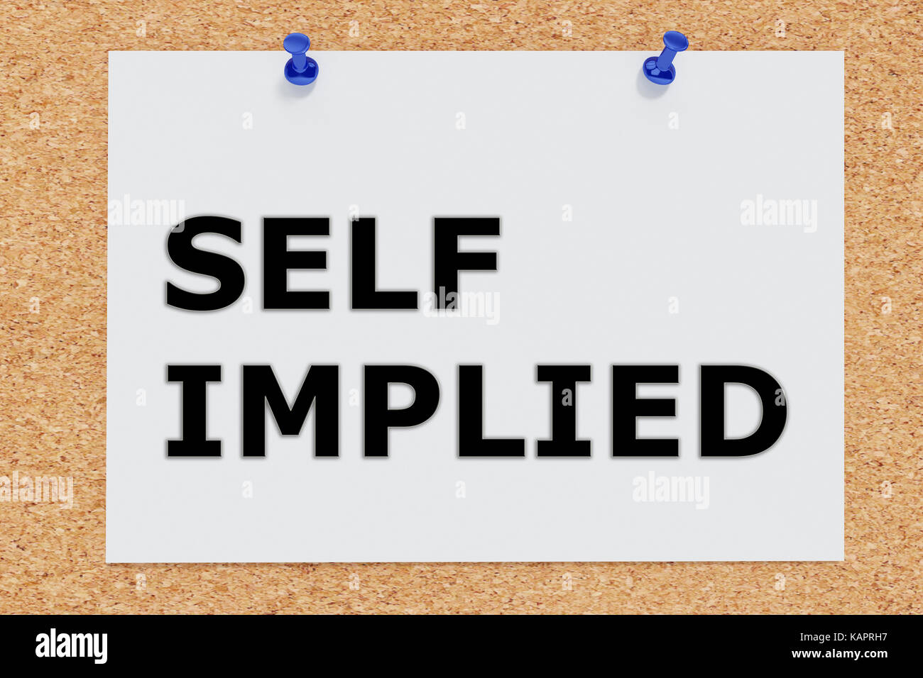 3D illustration of "SELF IMPLIED" on cork board Stock Photo - Alamy