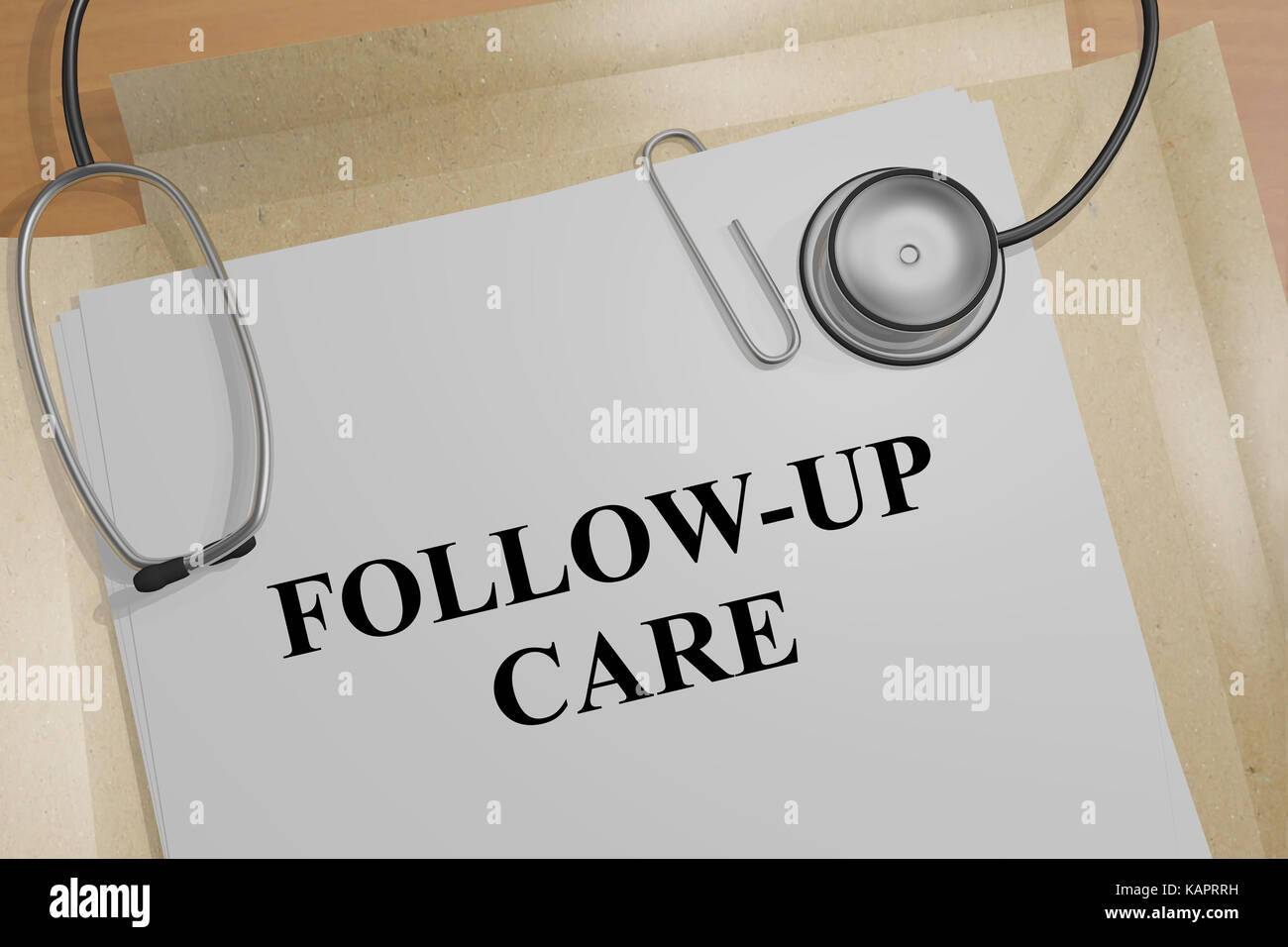 3D illustration of "FOLLOW-UP CARE" title on a medical document Stock ...