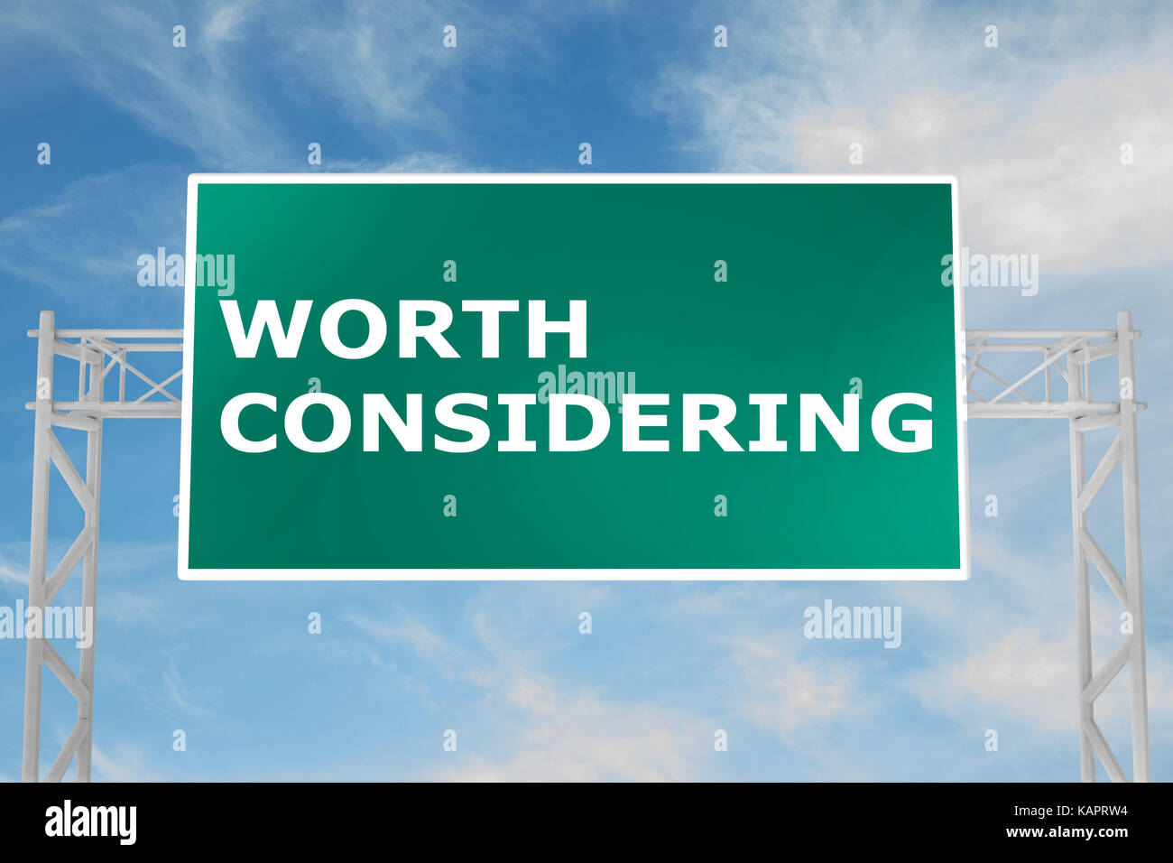 3D illustration of "WORTH CONSIDERING" script on road sign Stock Photo ...