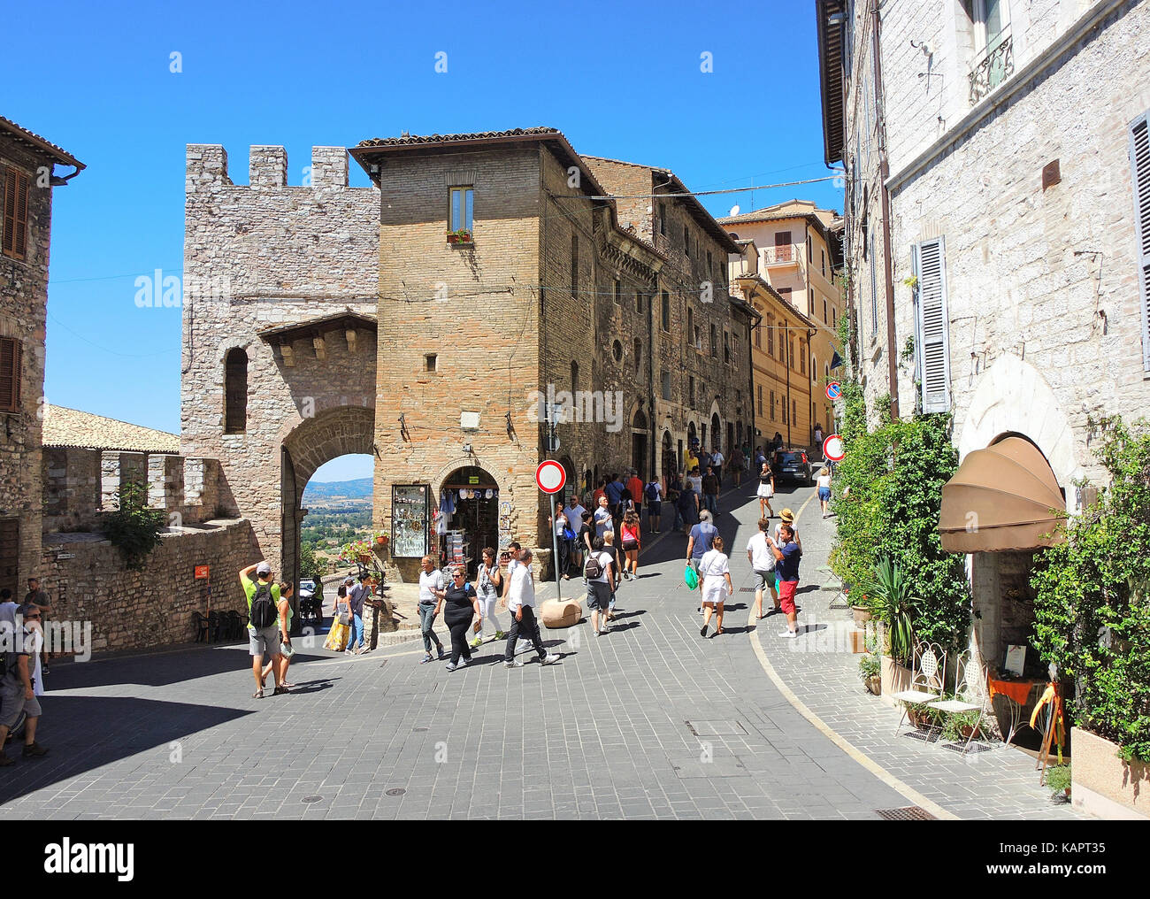Assisi, Italy. Views in the streets of the old city center a Unesco ...