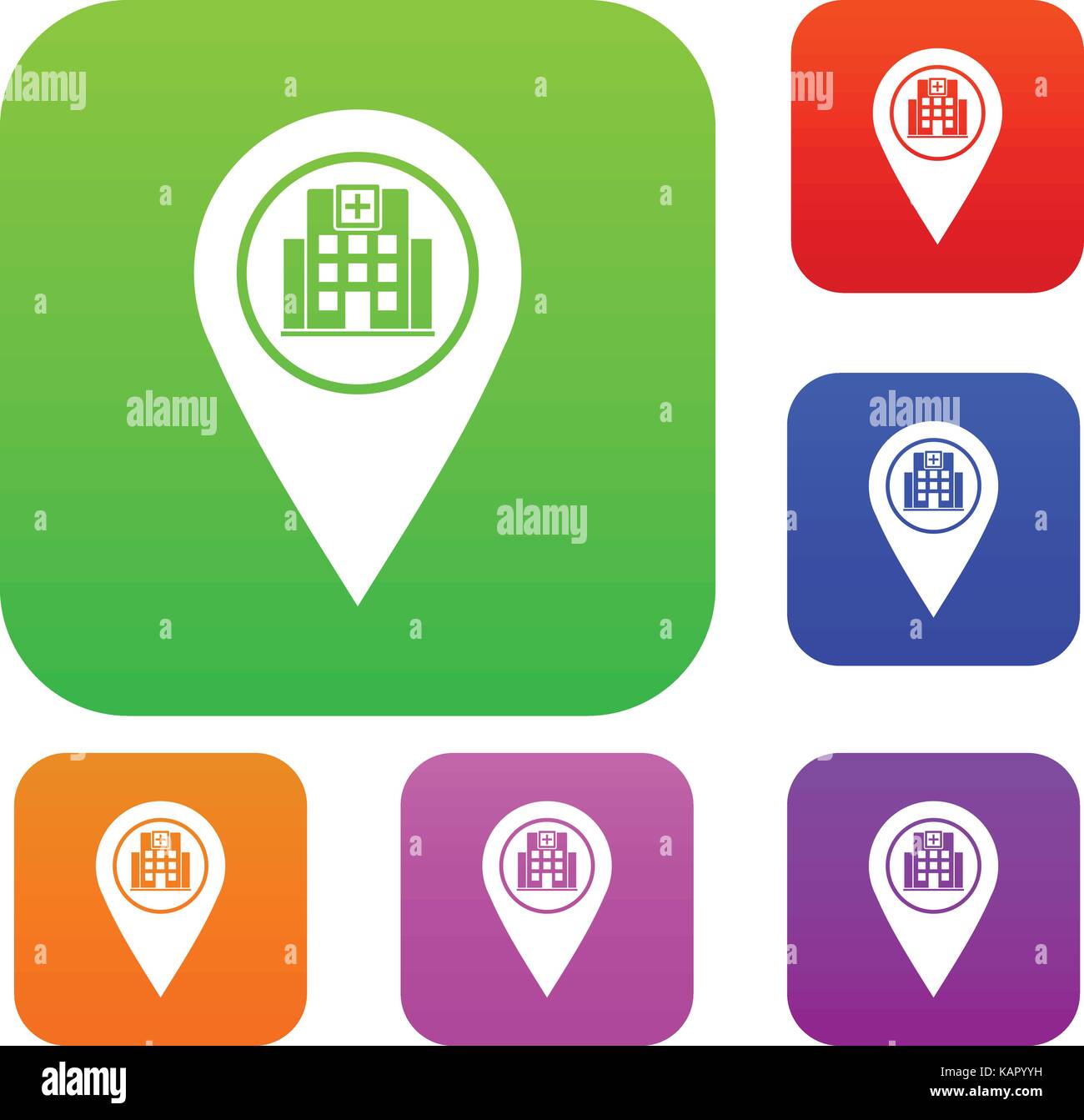 Geo tag with hospital building set color collection Stock Vector Image ...