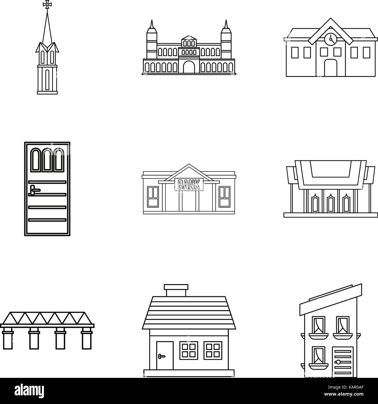 Edifice icons set, outline style Stock Vector Image & Art - Alamy