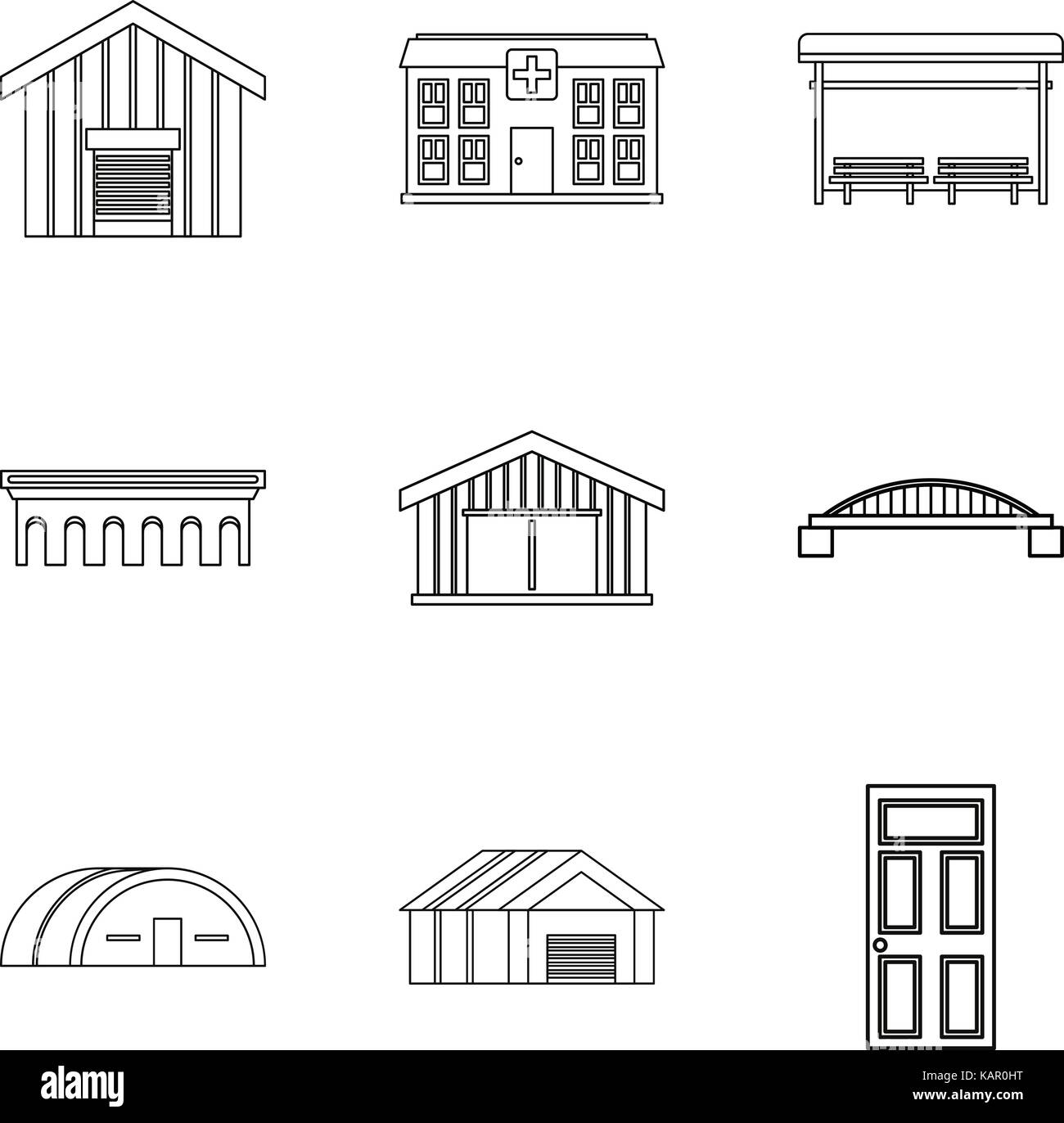 Wooden building icons set, outline style Stock Vector Image & Art - Alamy