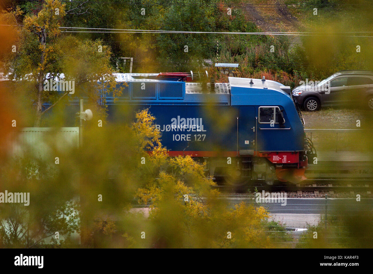 IRON ORE LINE, SWEDEN ON SEPTEMBER 13, 2017. View of a train pass the ...