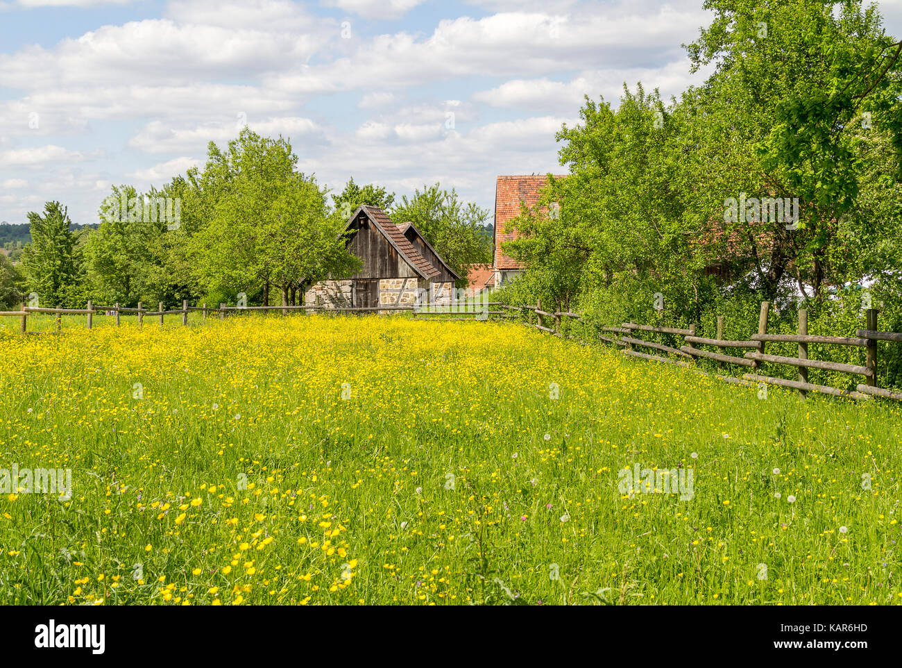 idyllic rural scenery with barn at spring time Stock Photo - Alamy