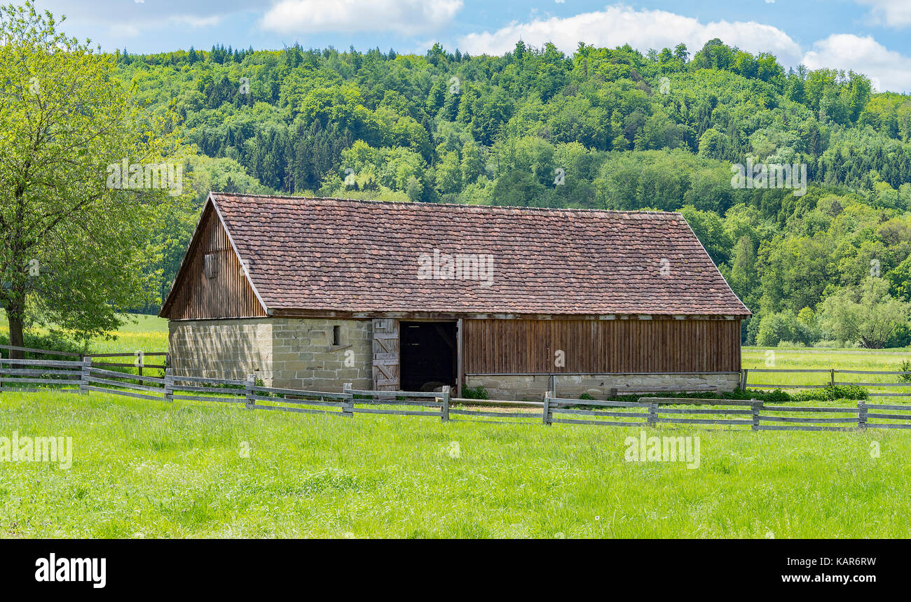 idyllic rural scenery with barn at spring time Stock Photo - Alamy
