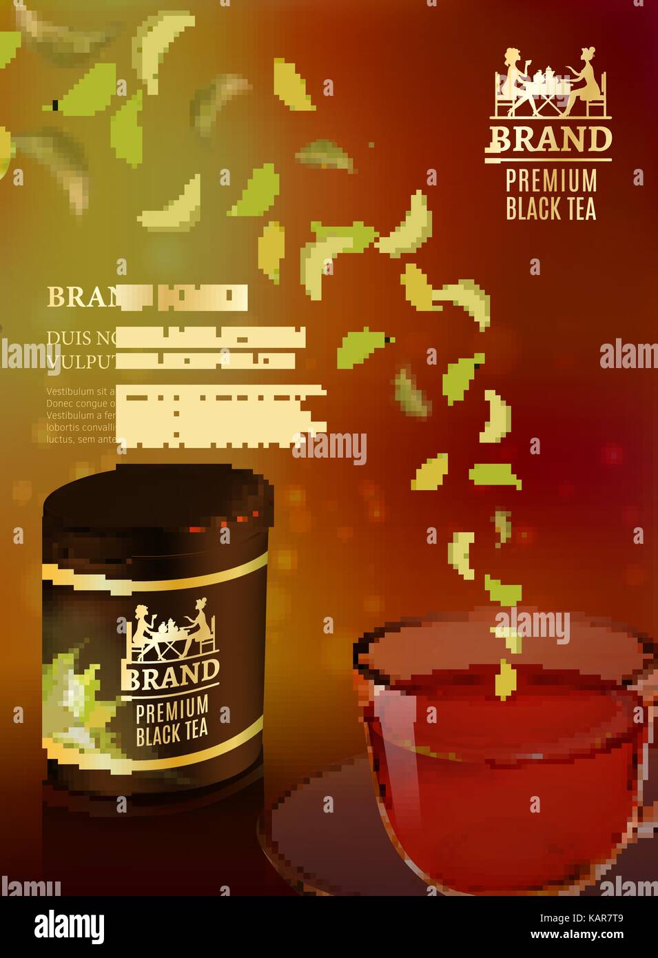 Tea advertising flyer, poster or banner template. Black tea ad, with ...